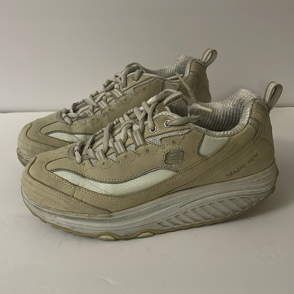Skechers | Shoes | Skechers Leather Shape Ups Tan Rocker Toning Walking ...